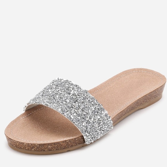 Shoes | Silver Glitter Slide Shoes | Poshmark